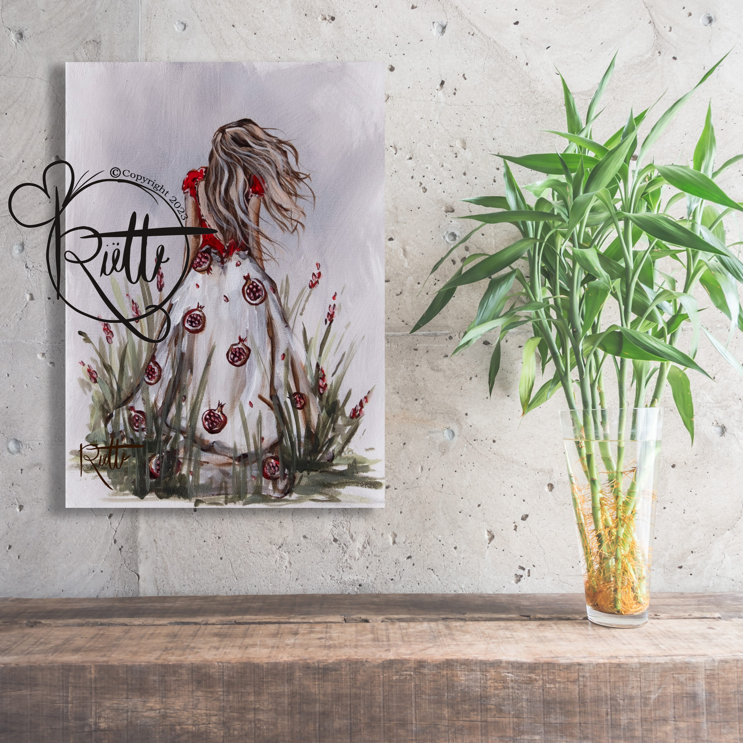 Girl with pomegranate dress - Riette Delport Art