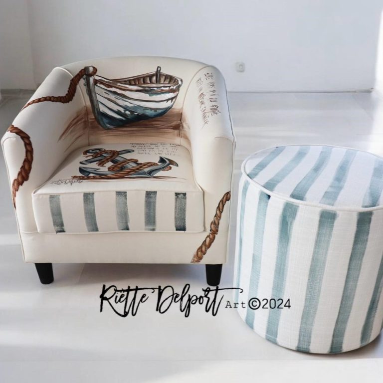 Original Tub Chair and Ottoman Combo - Boat & Anchor - Riette Delport Art
